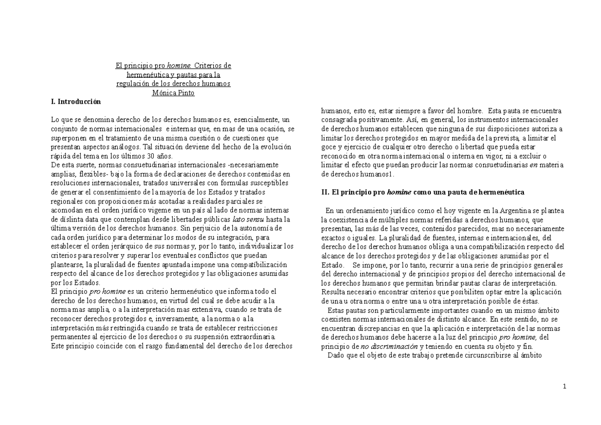 El Principio Pro Homine - El principio pro homine. Criterios de ...