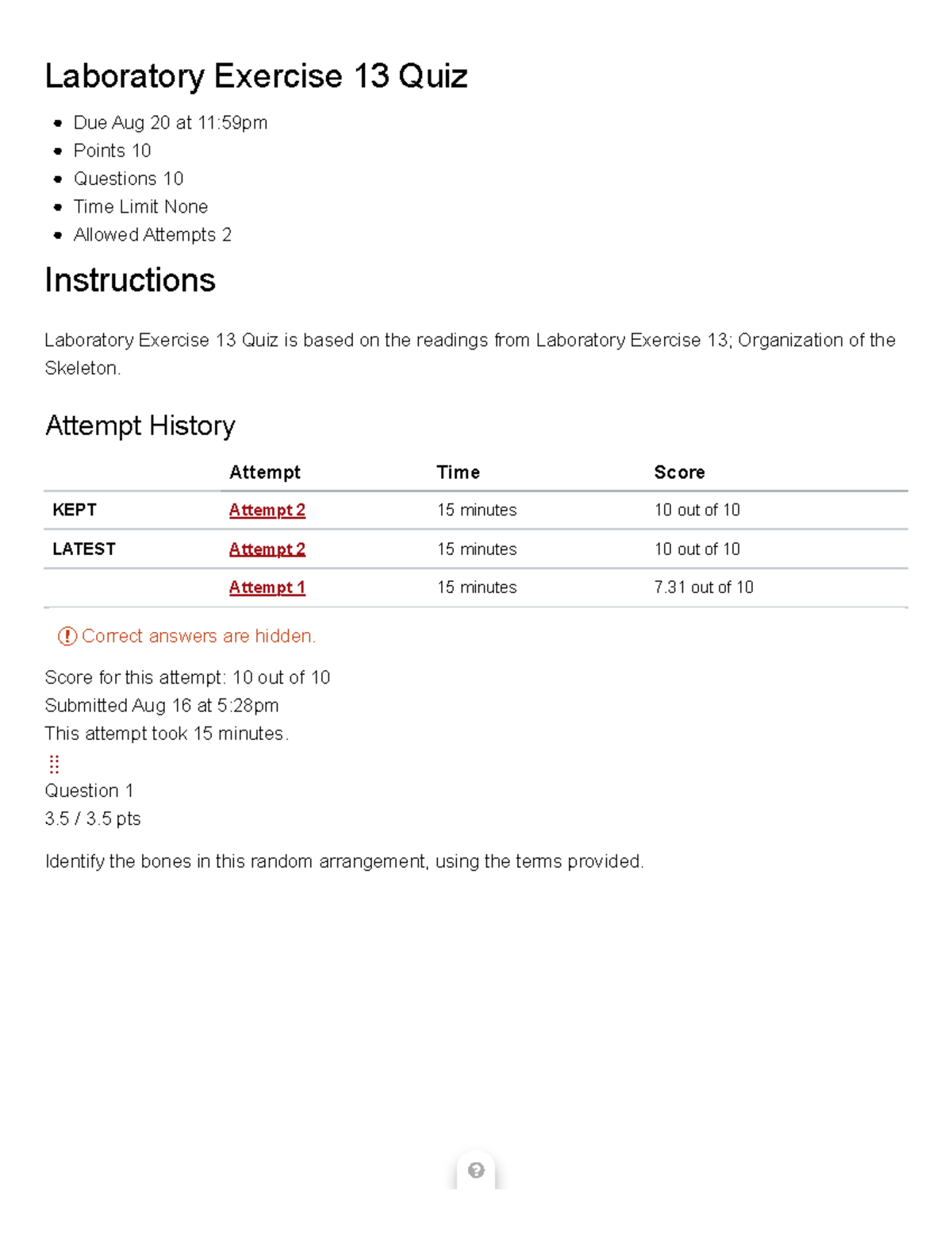 Laboratory Exercise 13 Quiz BIO1120 ONL6FG ONL6F 24 - Anatomy - Laboratory Exercise 13 Quiz Due ...