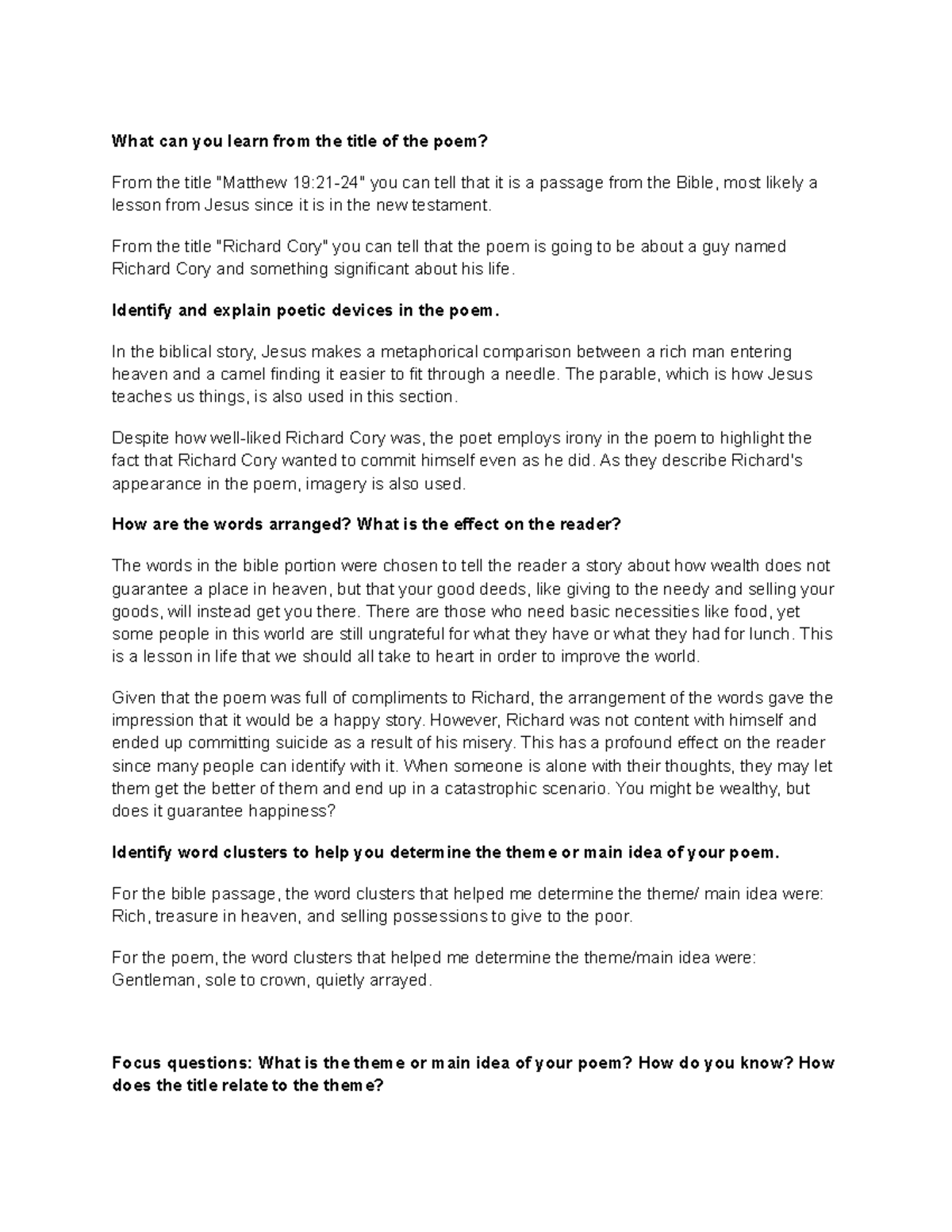 Passage vs poem - rlg - What can you learn from the title of the poem ...