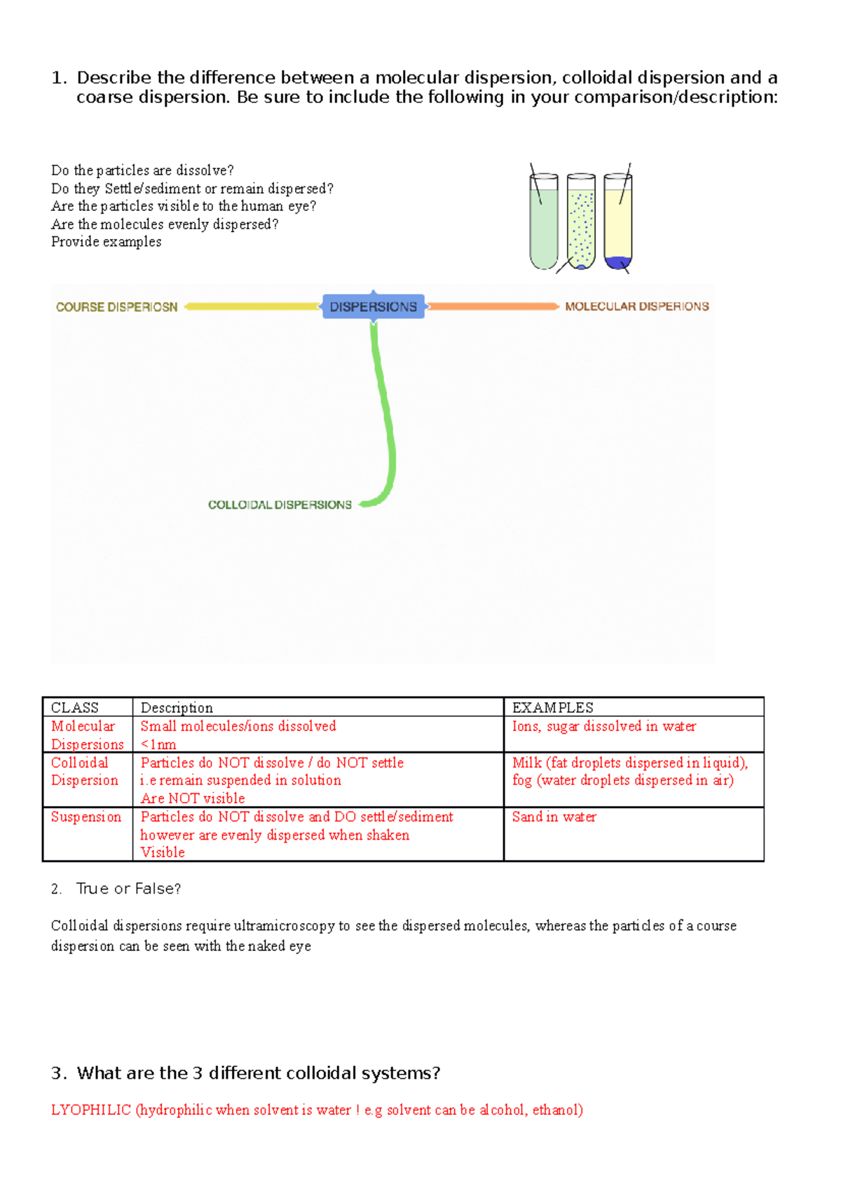B6 - hello - 1. Describe the difference between a molecular dispersion ...