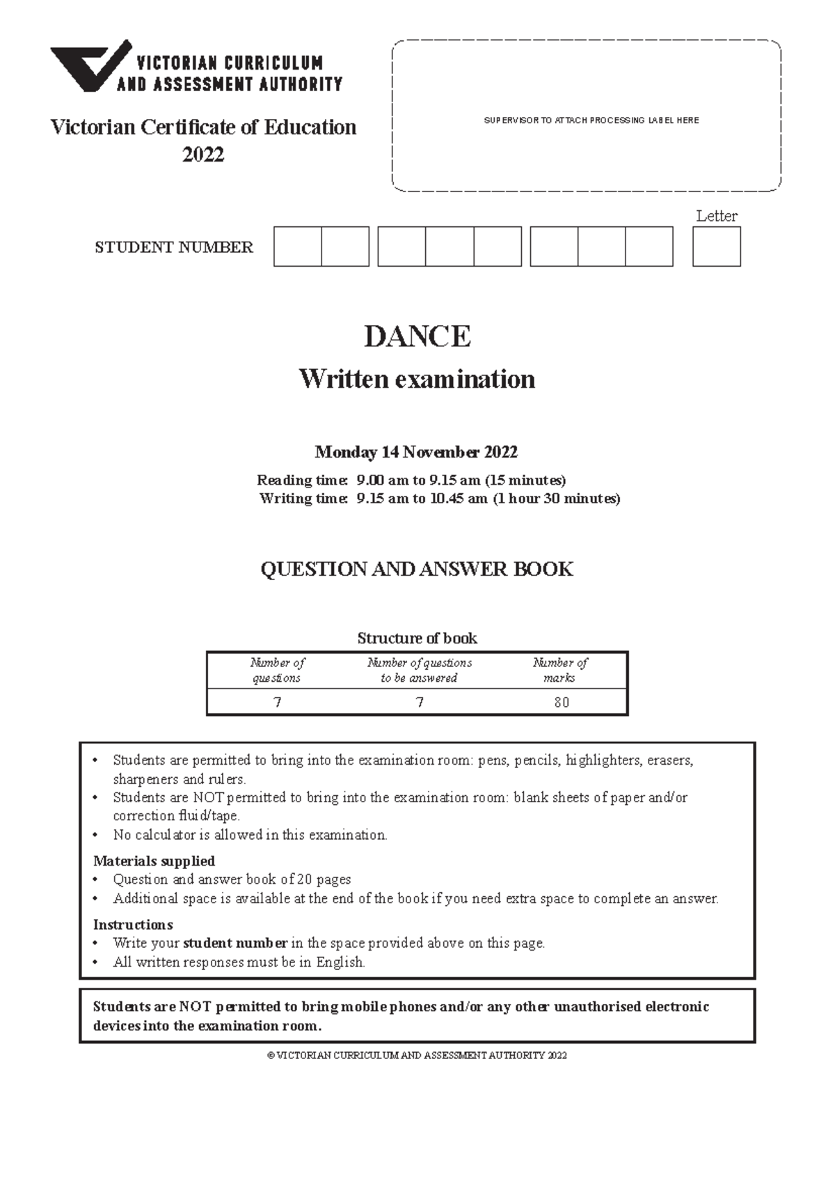 2022dance-w - dance practice - DANCE Written examination Monday 14 ...