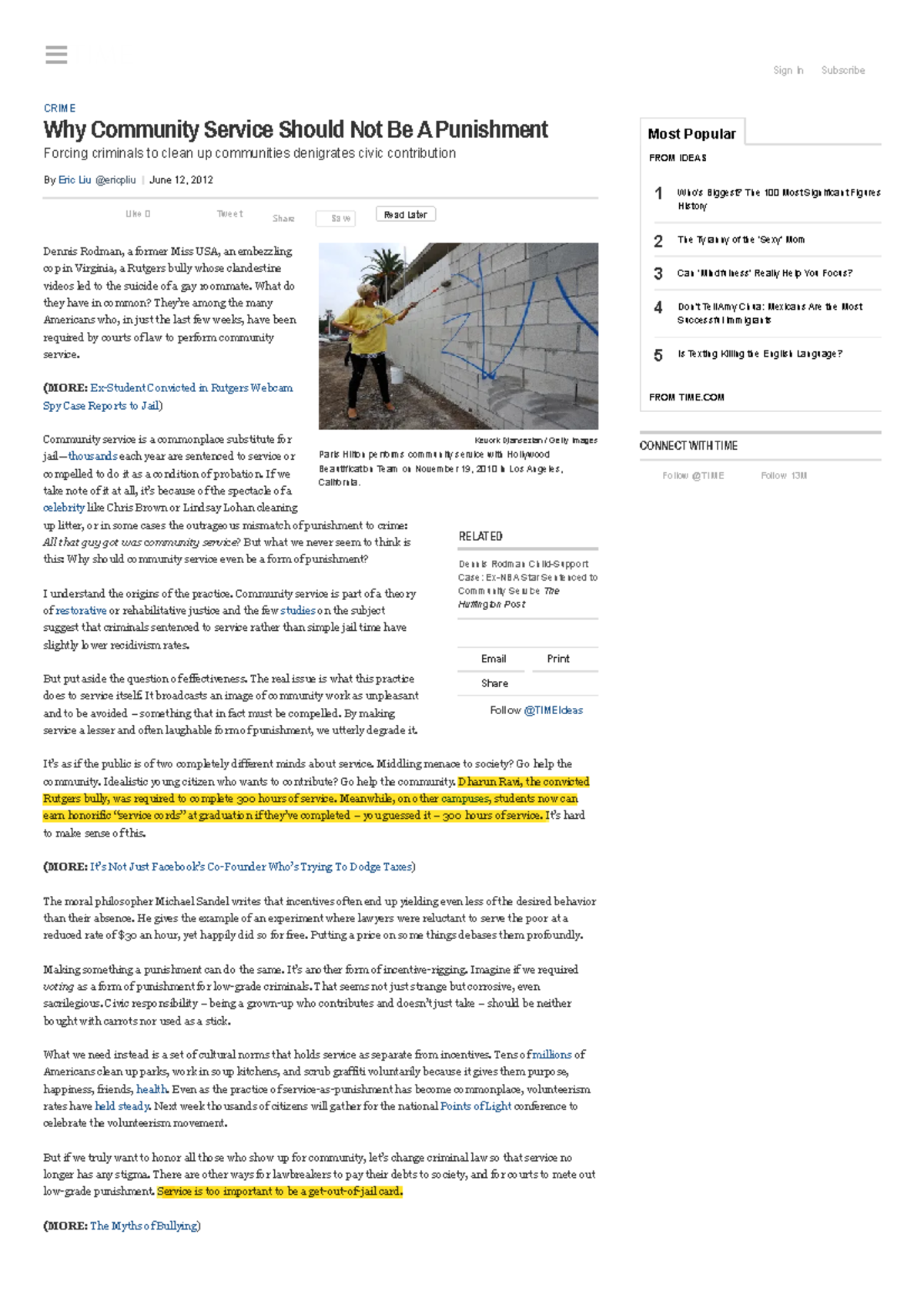 Why Community Service Should Not Be A Punishment TIME - Kevork ...