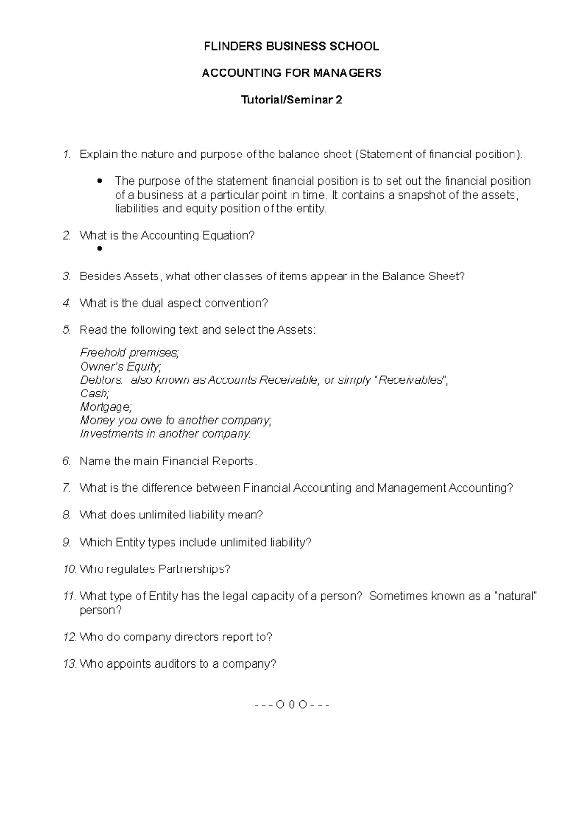 Tute 1 - First tutorial work - FLINDERS BUSINESS SCHOOL ACCOUNTING FOR ...