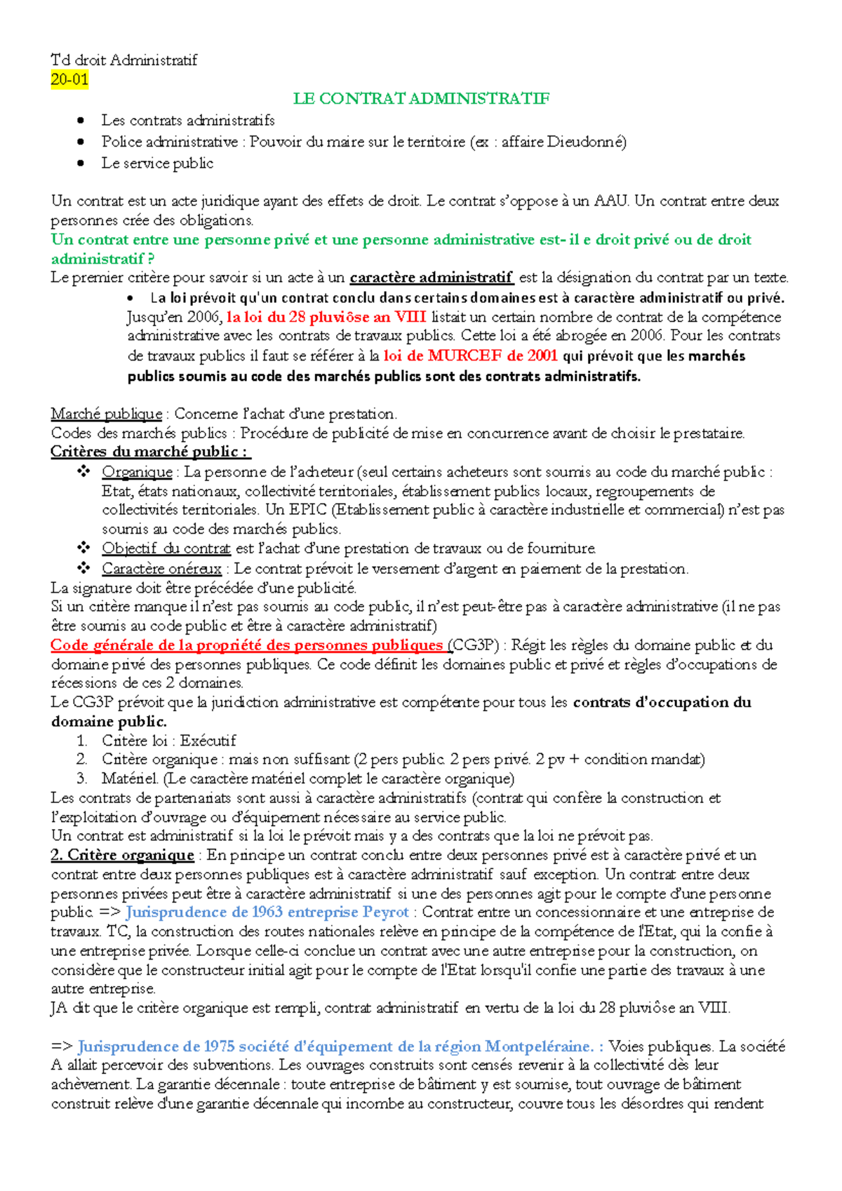 Td droit Administratif - Td droit Administratif 20- LE CONTRAT ...