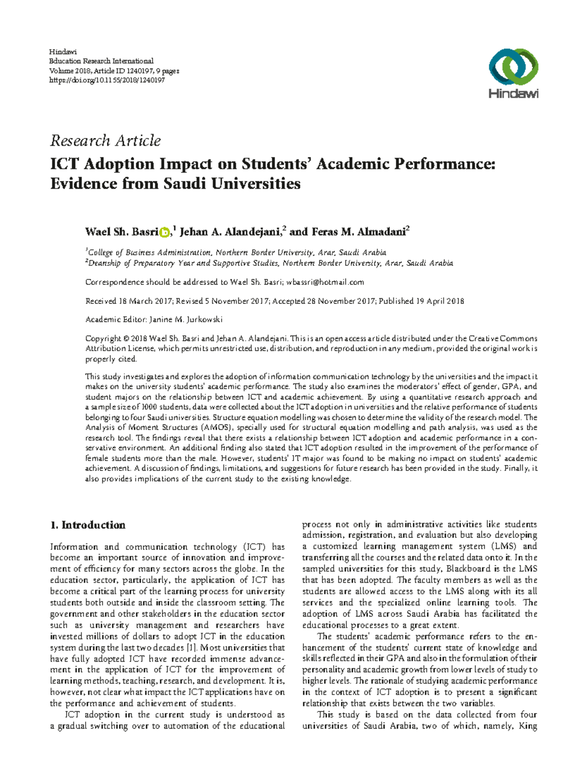 ICT Adoption Impact ON Student - Research Article ICT Adoption Impact ...
