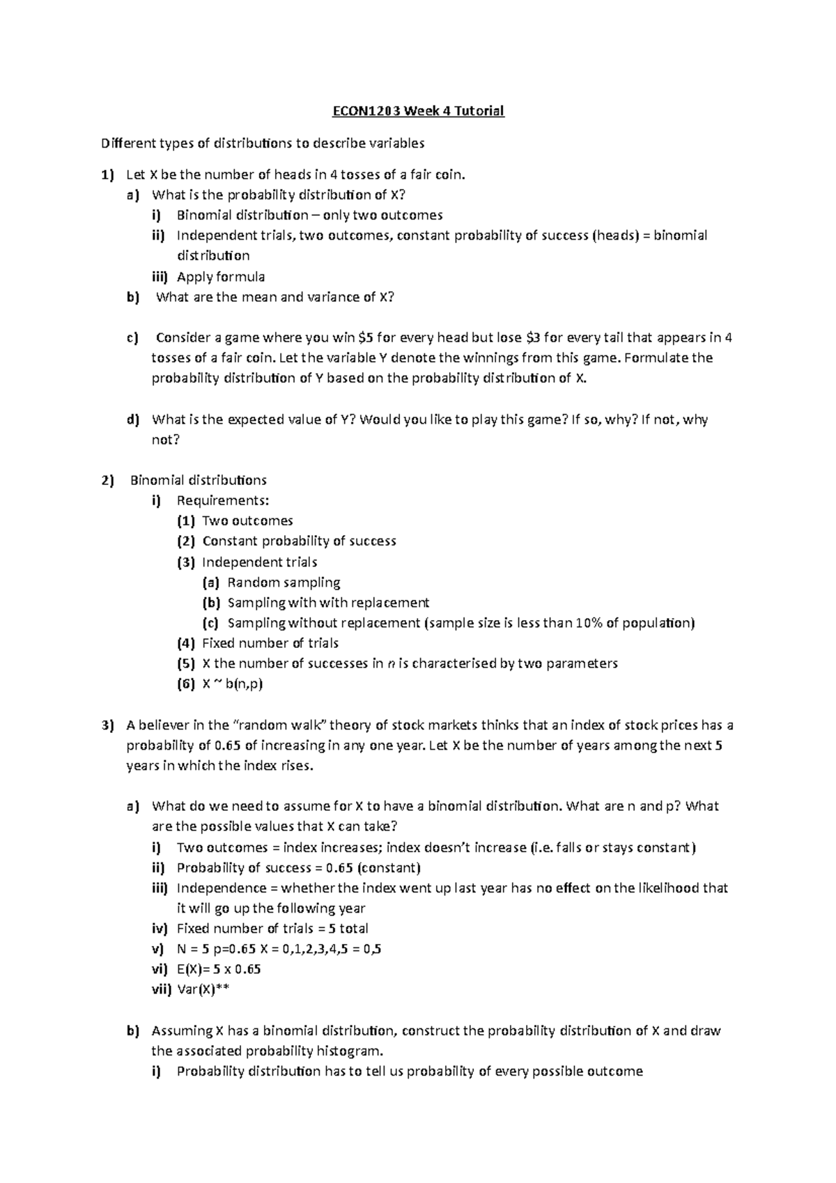 Econ week 4 - tute work - ECON1203 Week 4 Tutorial Different types of ...