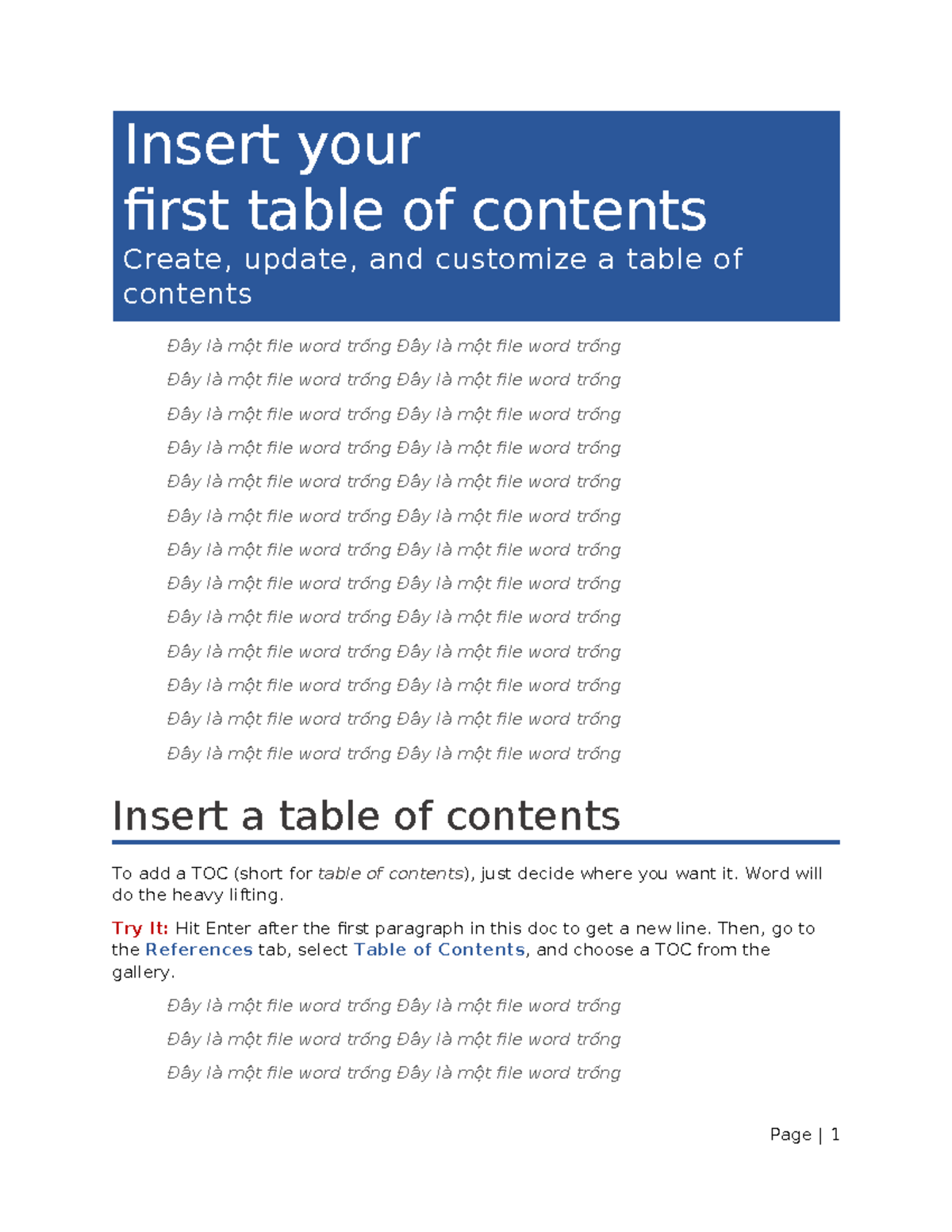 File word trống - Insert your first table of contents Create, update ...