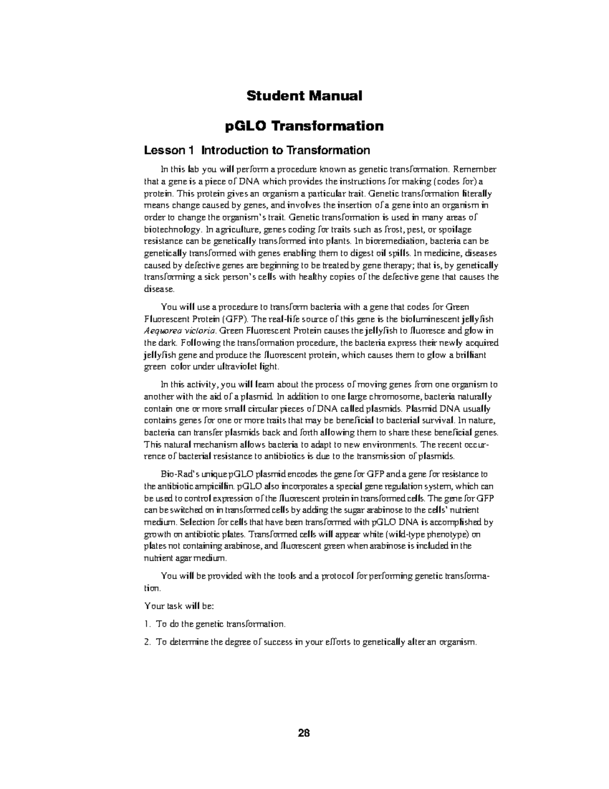 Student-pglo-manual - helps - Student Manual pGLO Transformation Lesson ...