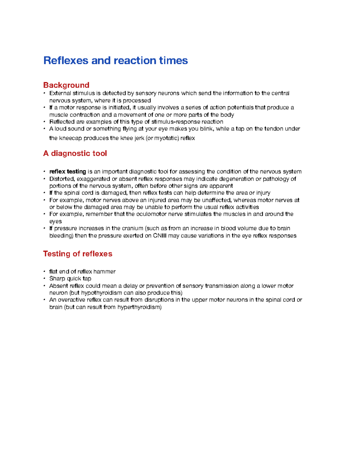Reflexes Experiment - Lab Test - Reflexes and reaction times Background ...