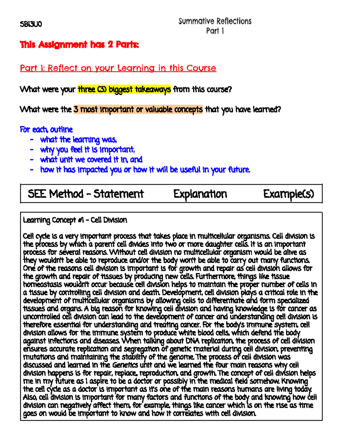 Copy of Copy of Summative Reflections - Biggest Learnings and Extension ...