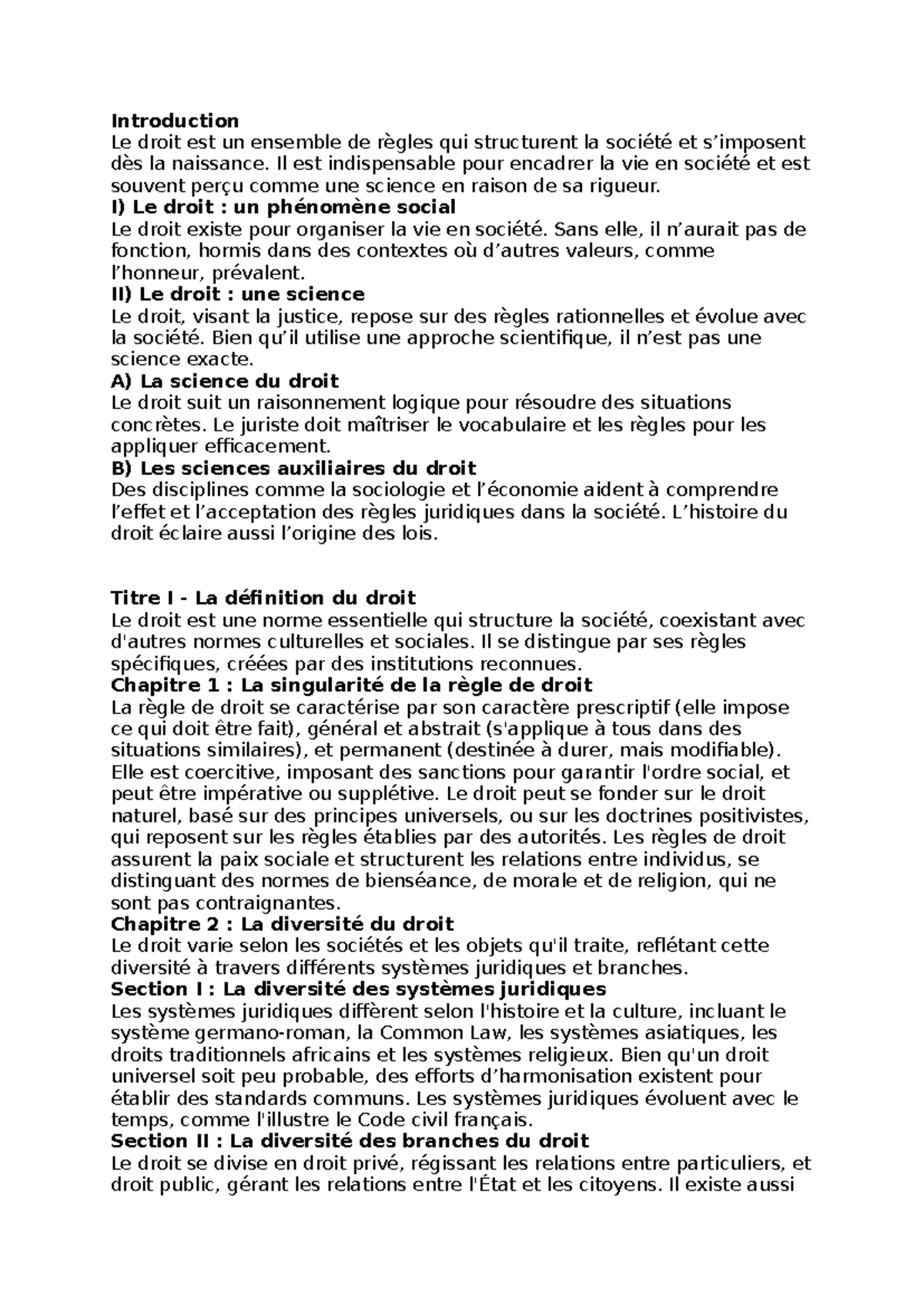 Introduction - cours - Introduction Le droit est un ensemble de règles ...