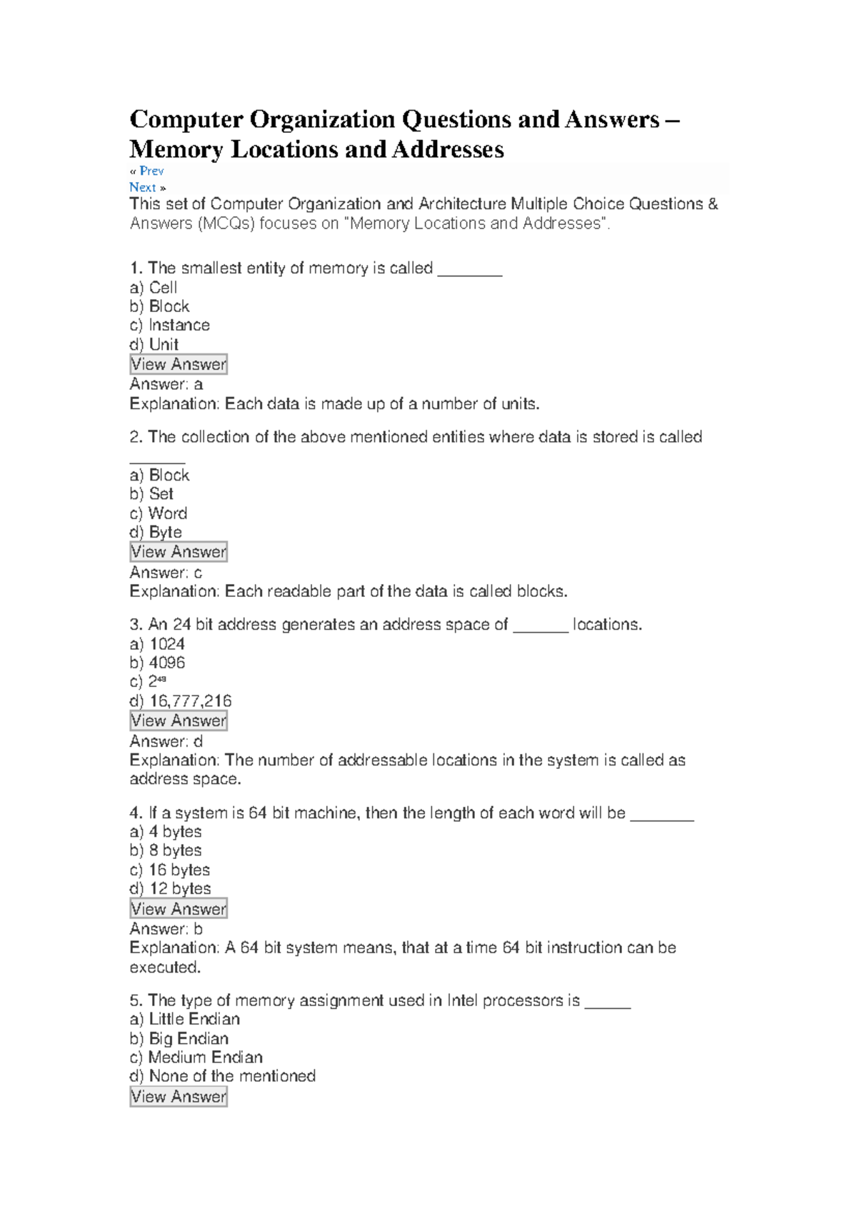 7-1 Mach Inst prog Memory Locations and Addresses - Computer Organization Questions and Answers ...