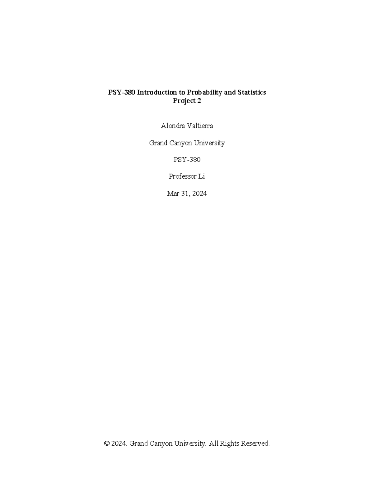 PSY-380 Introduction to Probability and Statistics - Grand Canyon ...