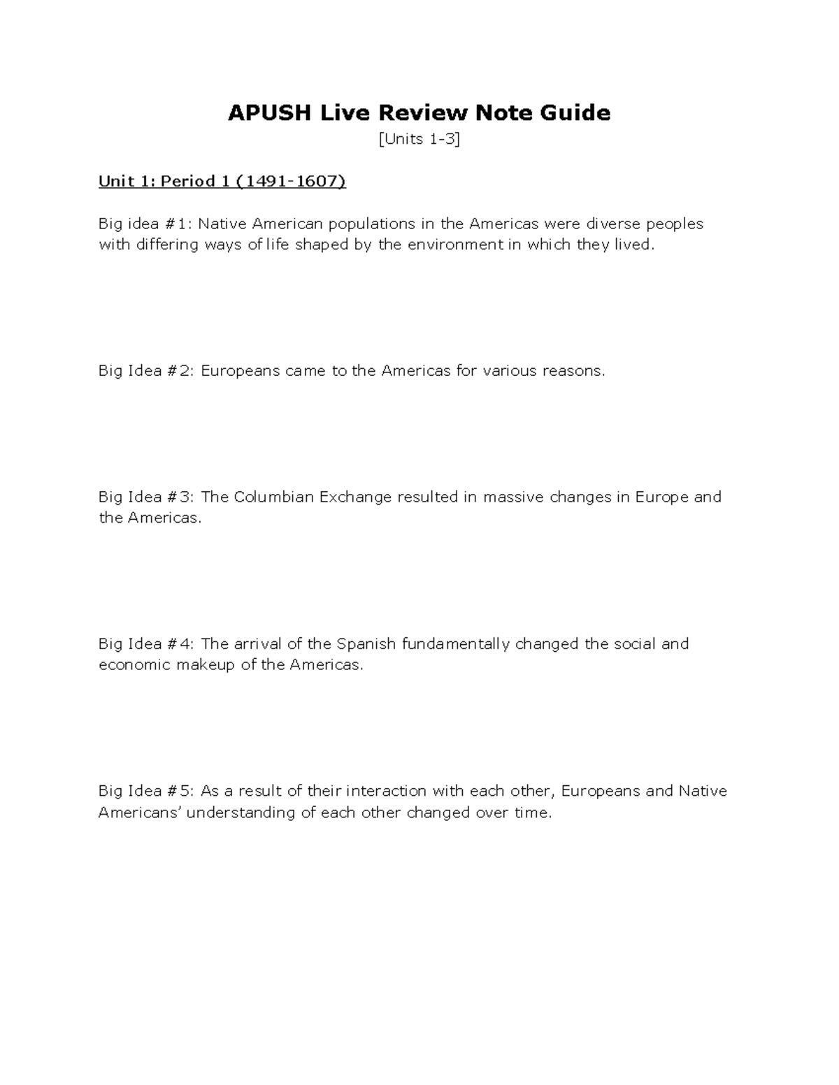 Apush+Live+Review+Note+Sheet+(Units+1-3) - APUSH Live Review Note Guide ...