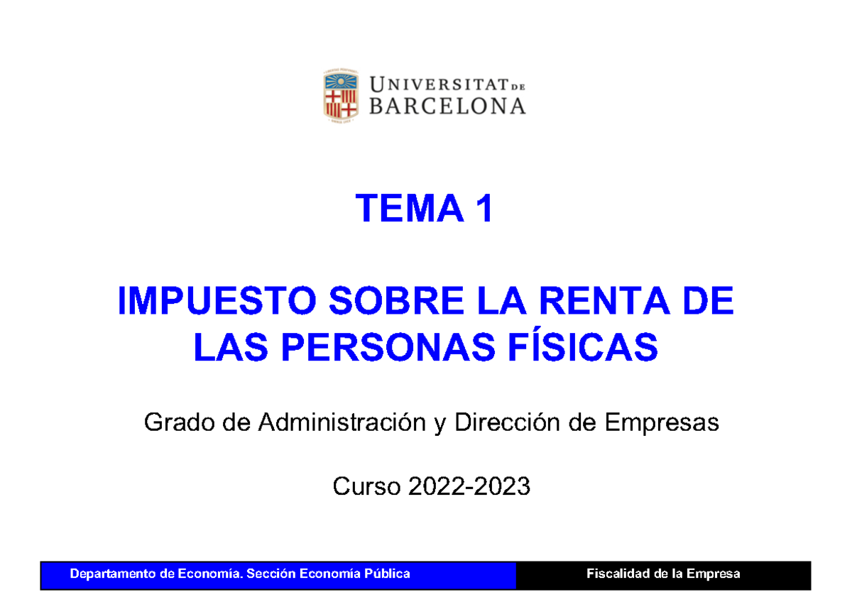 ADE Esquemas IRPF 2022-2023 - TEMA 1 IMPUESTO SOBRE LA RENTA DE LAS ...