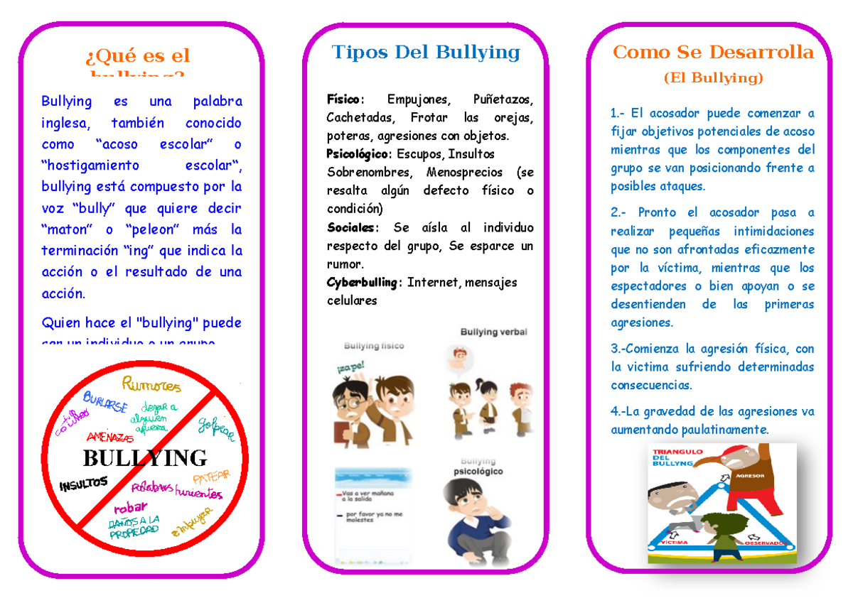 588666814 Triptico del Bullying - ¿Qué es el bullying? Bullying es una ...