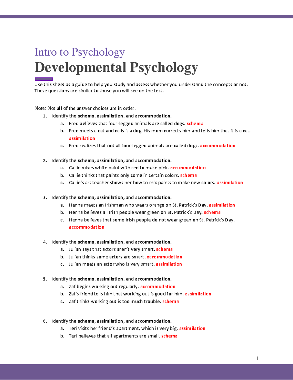 Boyd Practice Sheet 2 Answer Key - Developmental Psychology - 1 Intro ...