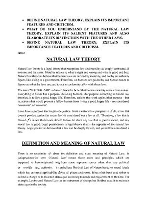 Natural law Theory - Lecture notes 4-6 - Natural law Theory Natural Law ...