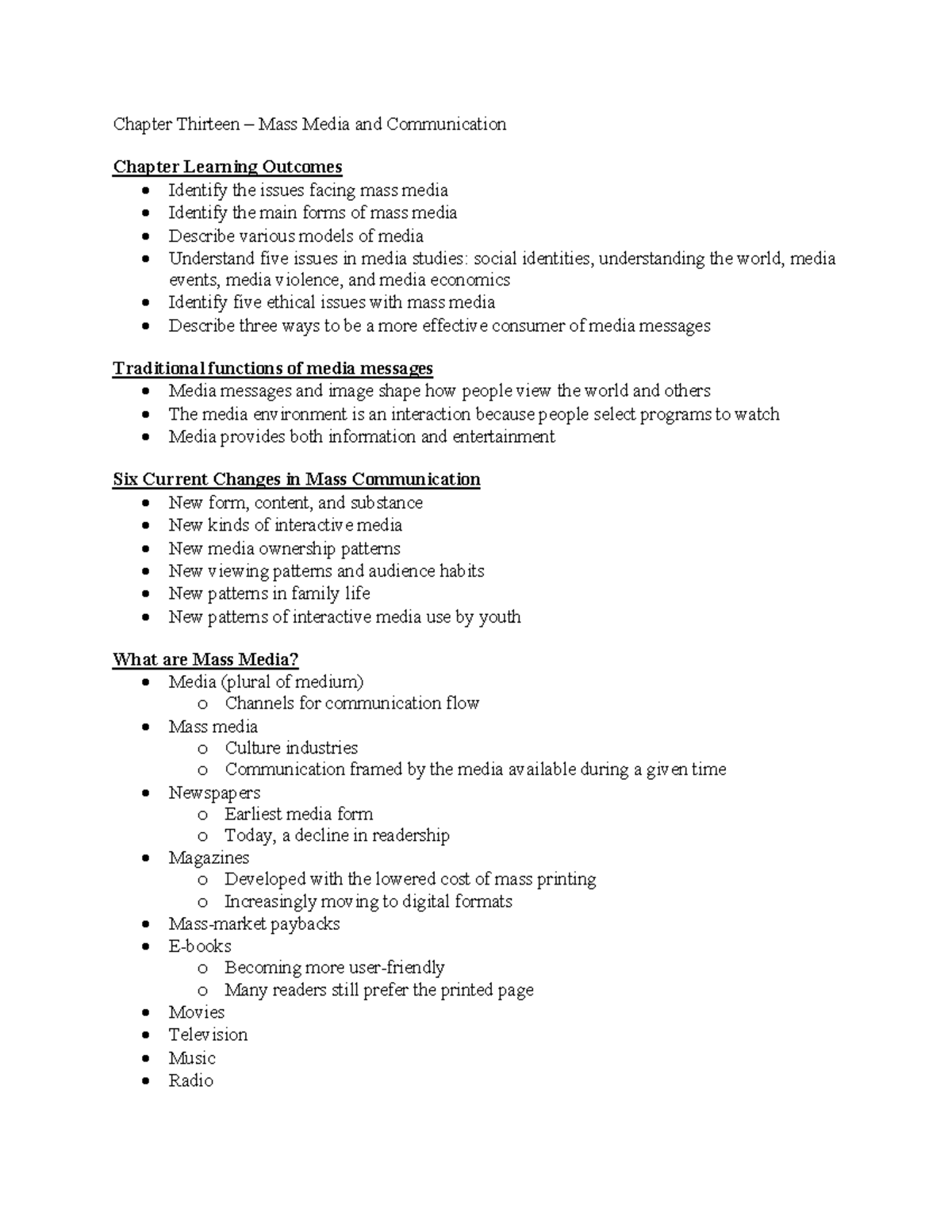 Chapter Thirteen – Mass Media and Communication - Chapter Thirteen ...