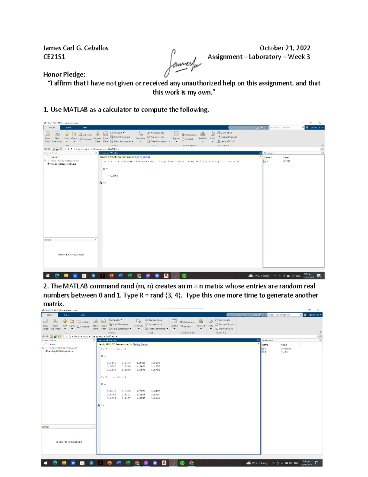 Assignment - Laboratory - Week 3 Ceballos CE21S1 - James Carl G. Ceballos October 21, 2022 ...