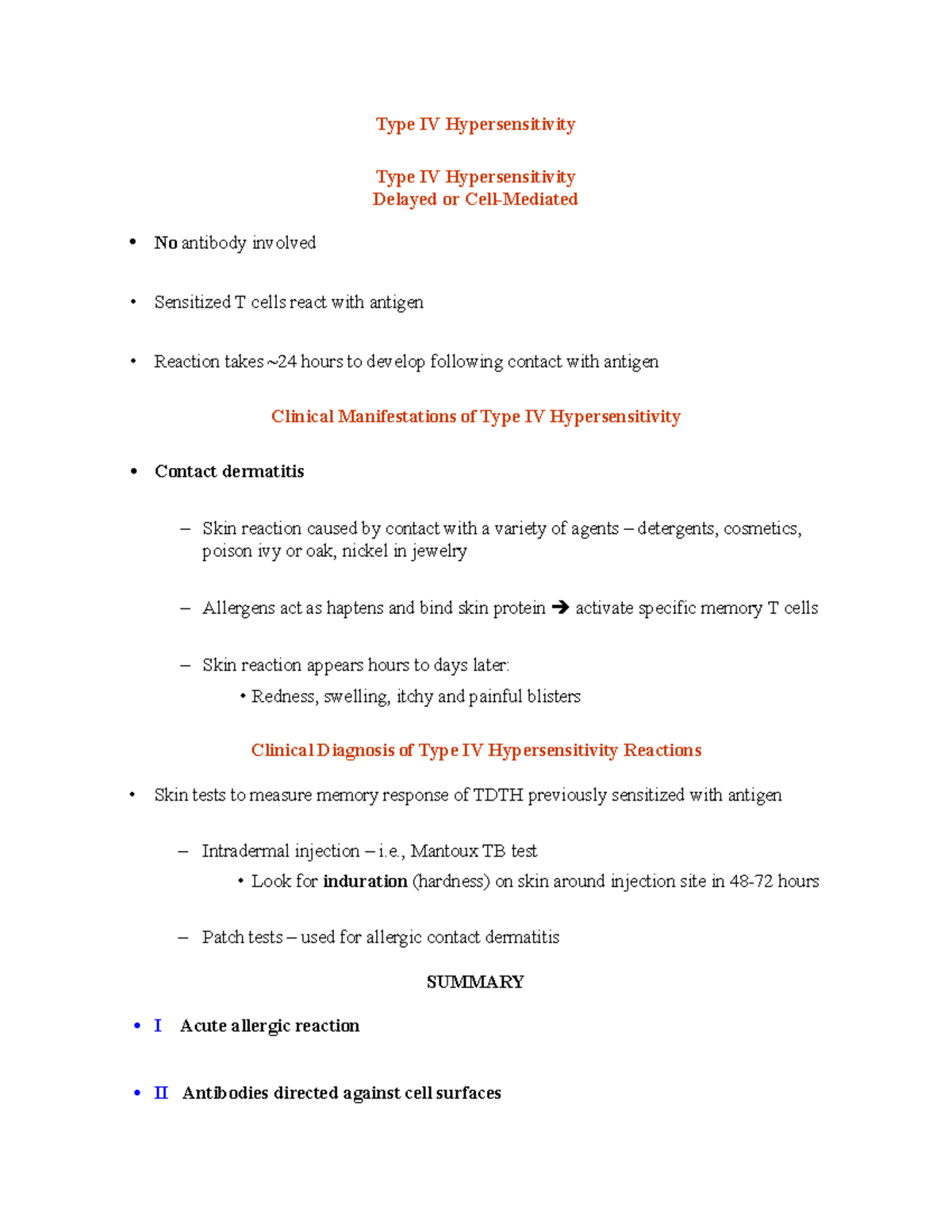 C12 hypersensitivity cont - Type IV Hypersensitivity Type IV ...