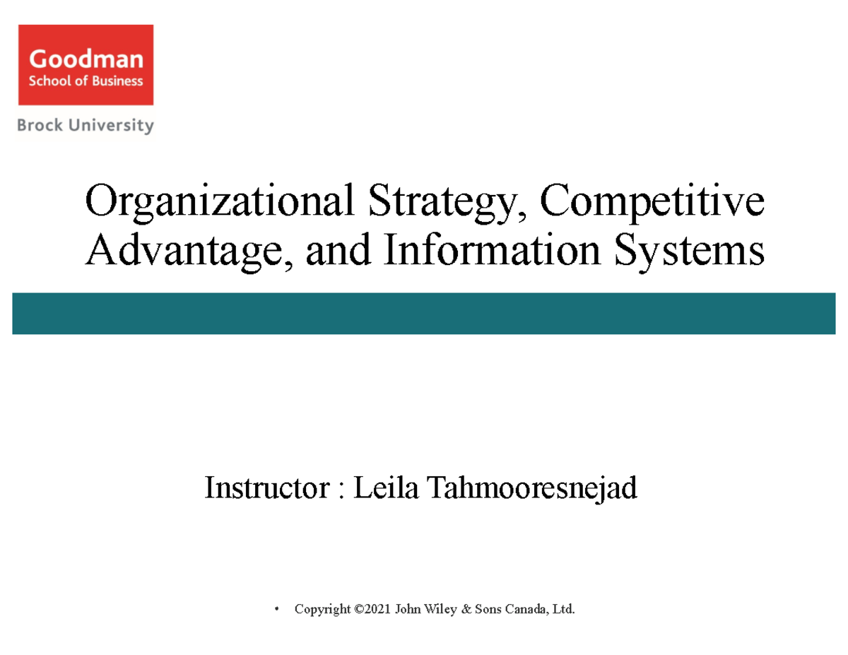 003 - Lecture 3 -Organizational Strategy and Information Systems - Organizational Strategy ...