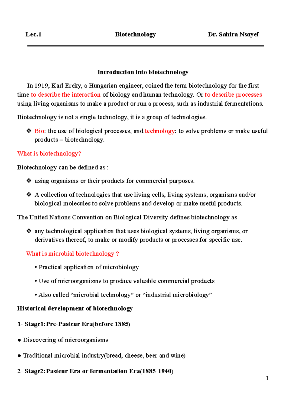 Introduction into biotechnology - Lec Biotechnology Dr. Sahira Nsayef ...