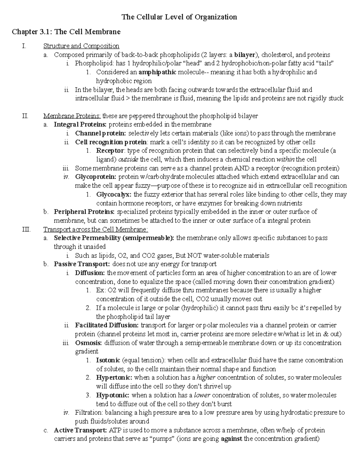 Anatomy Physiology Chapter Summary 62-69 - The Cellular Level of ...