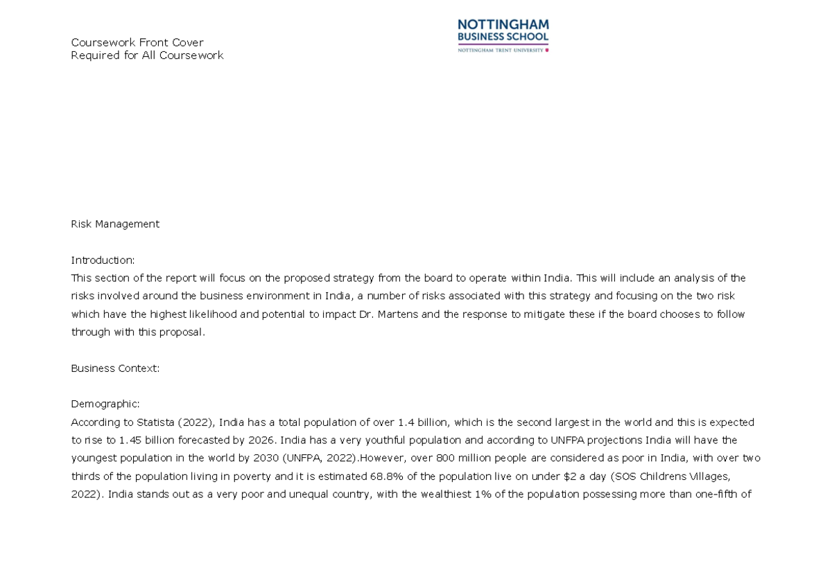 Risk report E - Gjff - Required for All Coursework Risk Management ...