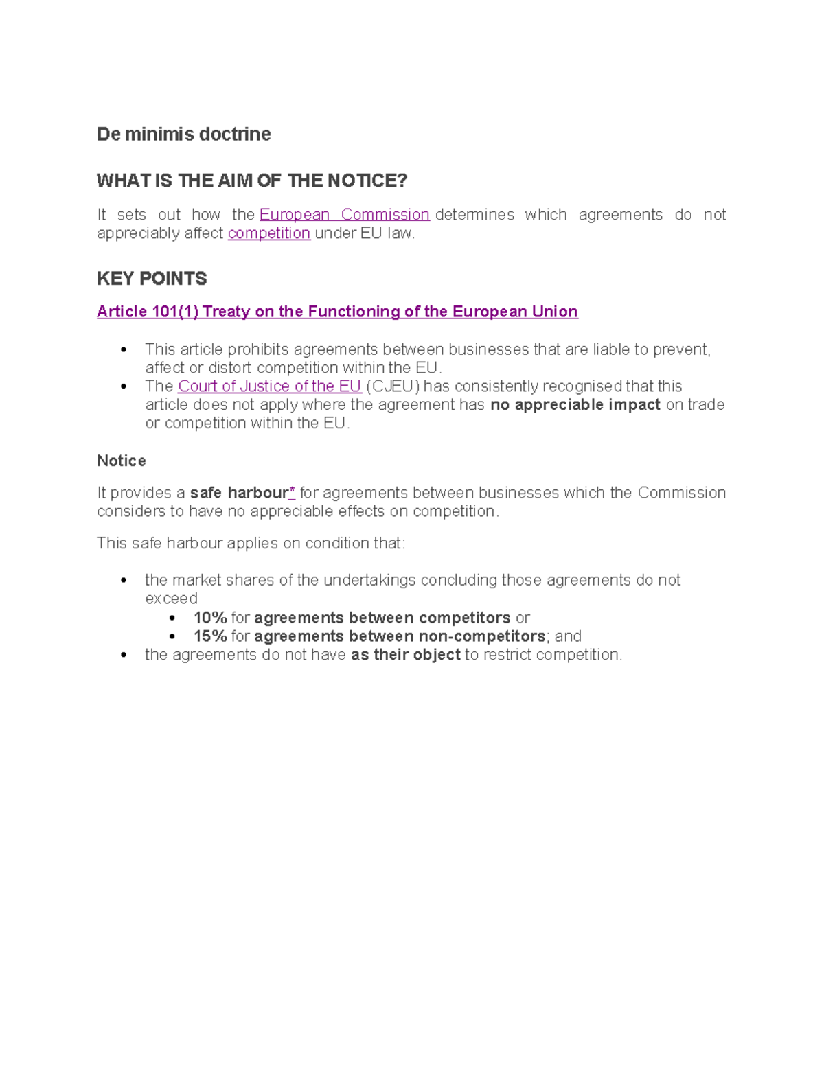 De minimis doctrine - materials for preparation for first partial exam ...