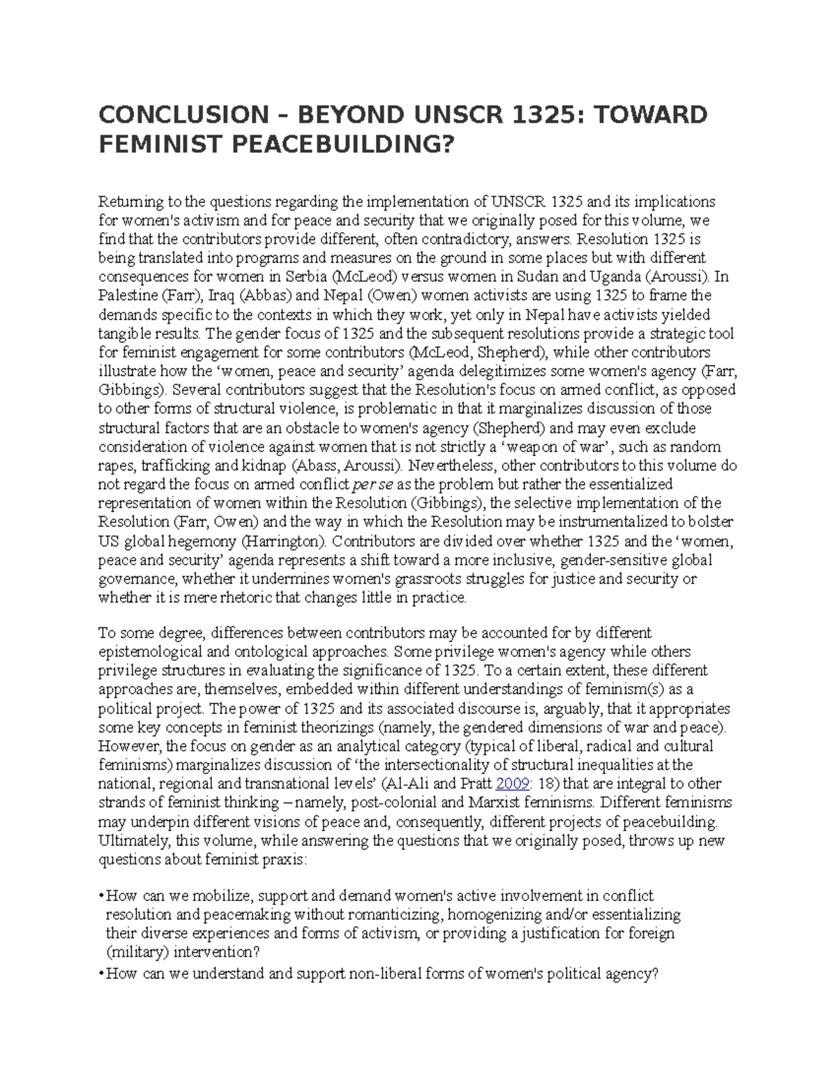 Conclusion WPS - conflict and peace building - CONCLUSION – BEYOND ...