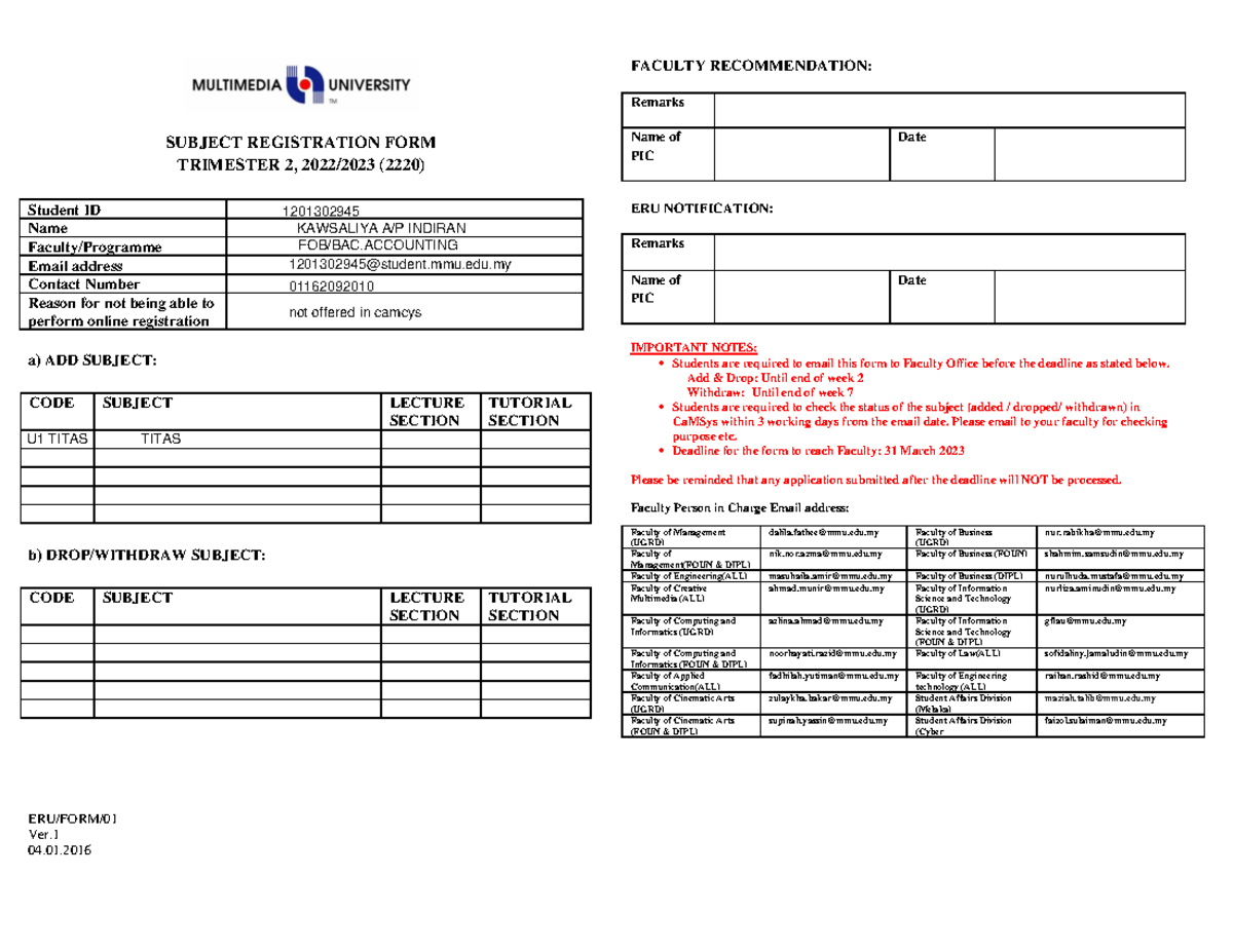 Manual FORM - give information - ERU/FORM/ Ver. 04. SUBJECT ...