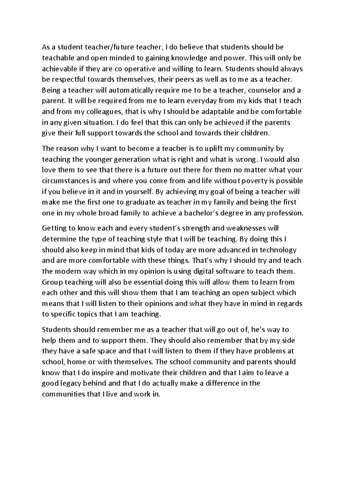 As a student teacher - Summary Higher certificate legal studies - As a ...