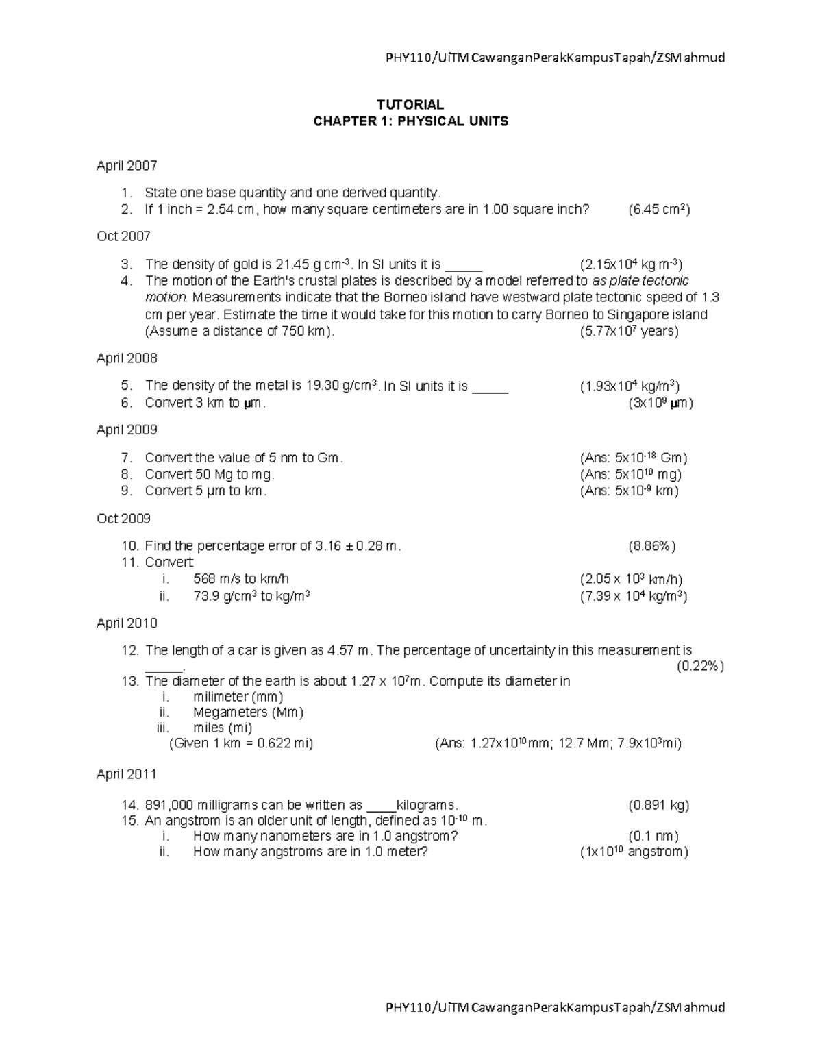 Tutorial Chapter 1 - PHY110/UiTMCawanganPerakKampusTapah/ZSMahmud - Studocu Tutorial Chapter 1 - PHY110/UiTMCawanganPerakKampusTapah/ZSMahmud - Studocu