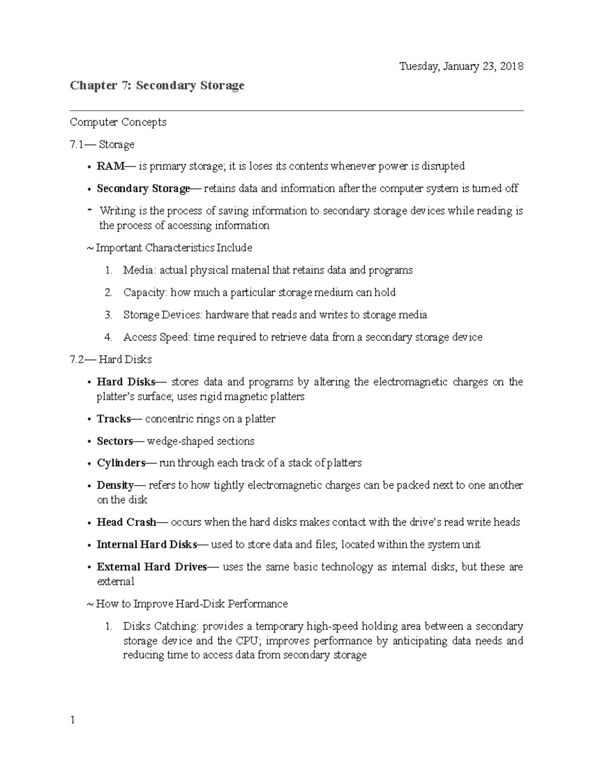 Chapter 7- Secondary Storage - Tuesday, January 23, 2018 Chapter 7 ...