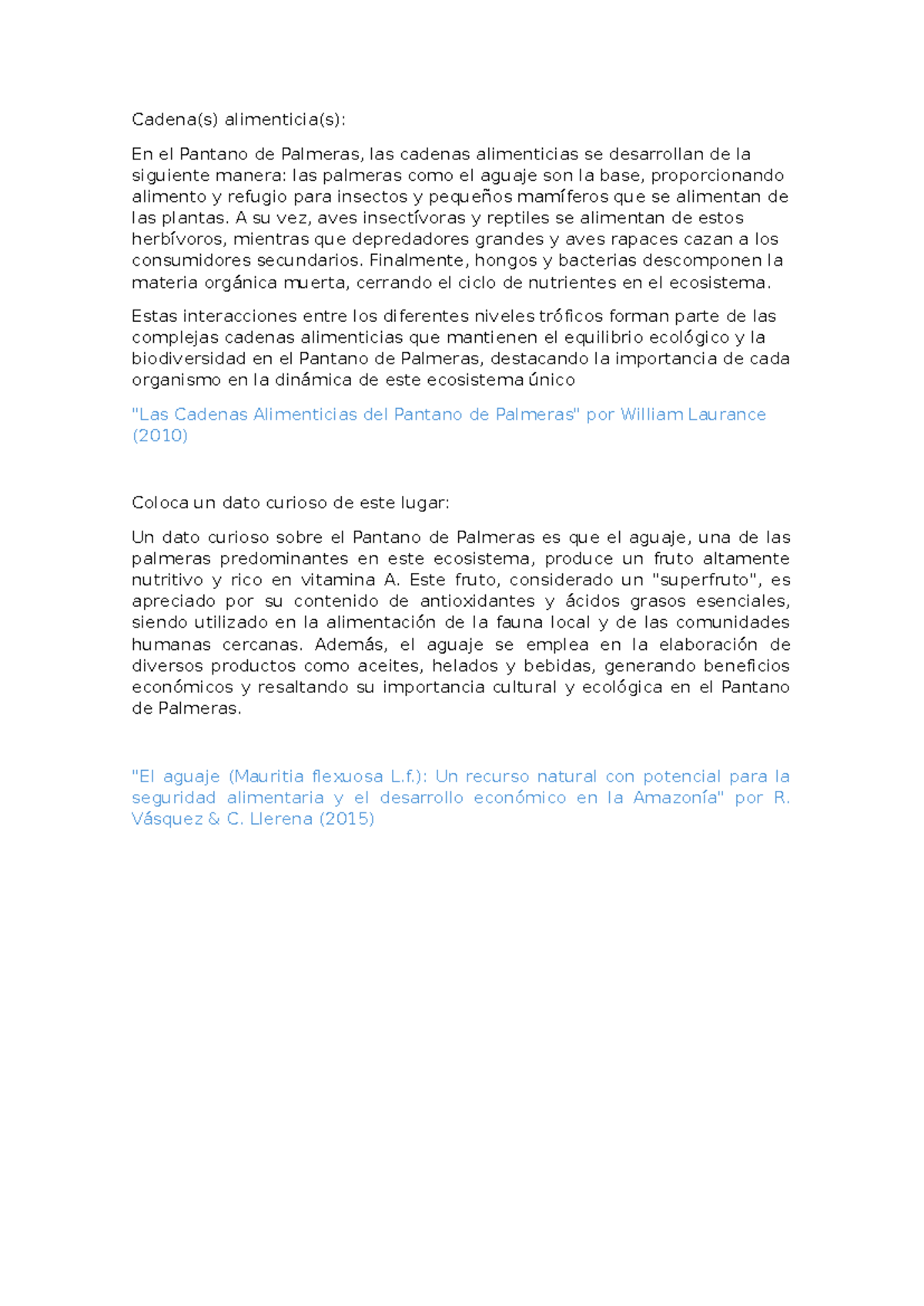 Información - Llllll - Cadena(s) alimenticia(s): En el Pantano de ...