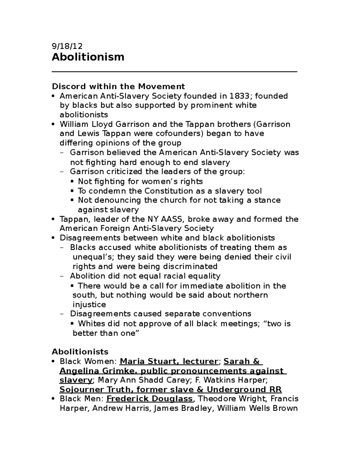 9-20 Abolitionism - Lecture notes 5 - 9/18/12 Abolitionism - Studocu