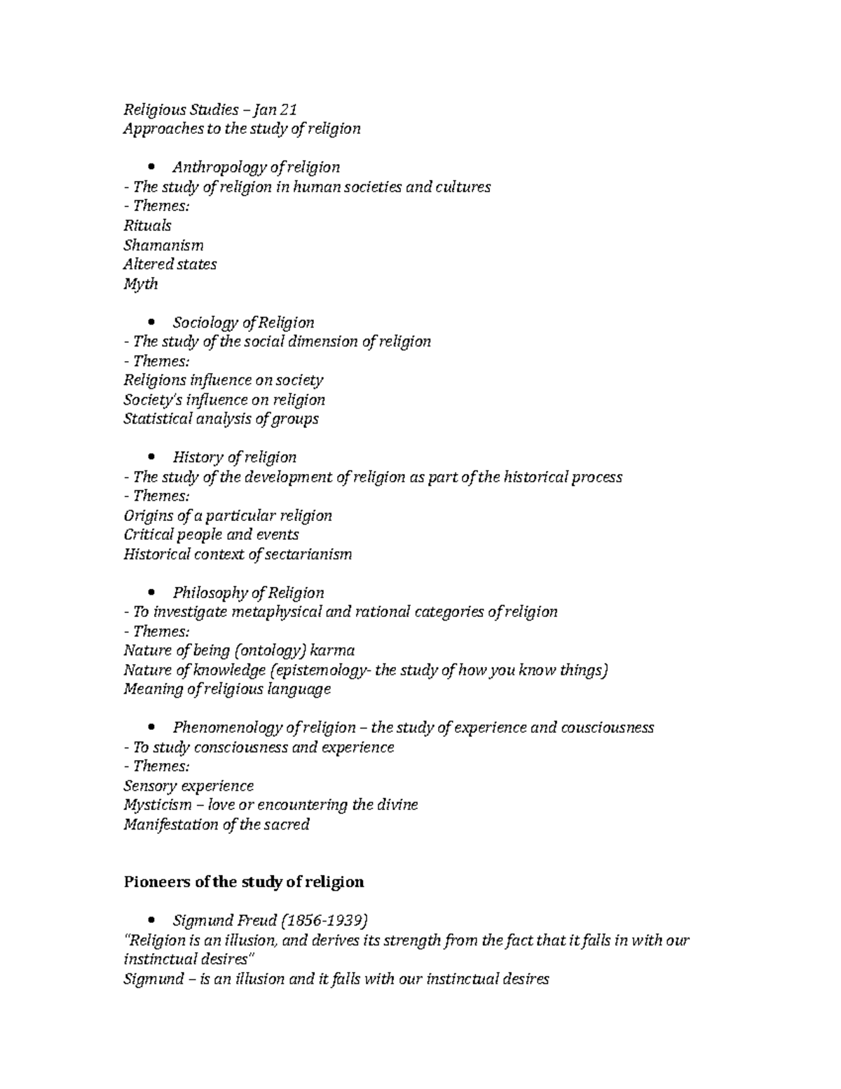 Religious Studies – Jan 21 - Religious Studies – Jan 21 Approaches to ...