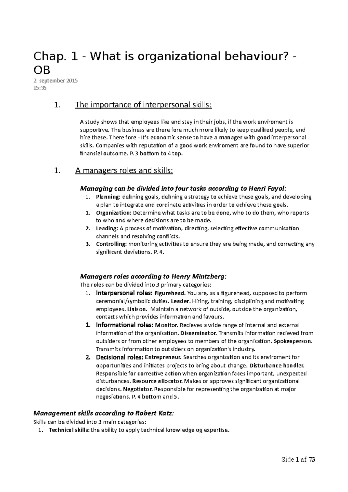 Organizational Behavior - Notes - Chap. 1 - What is organizational ...
