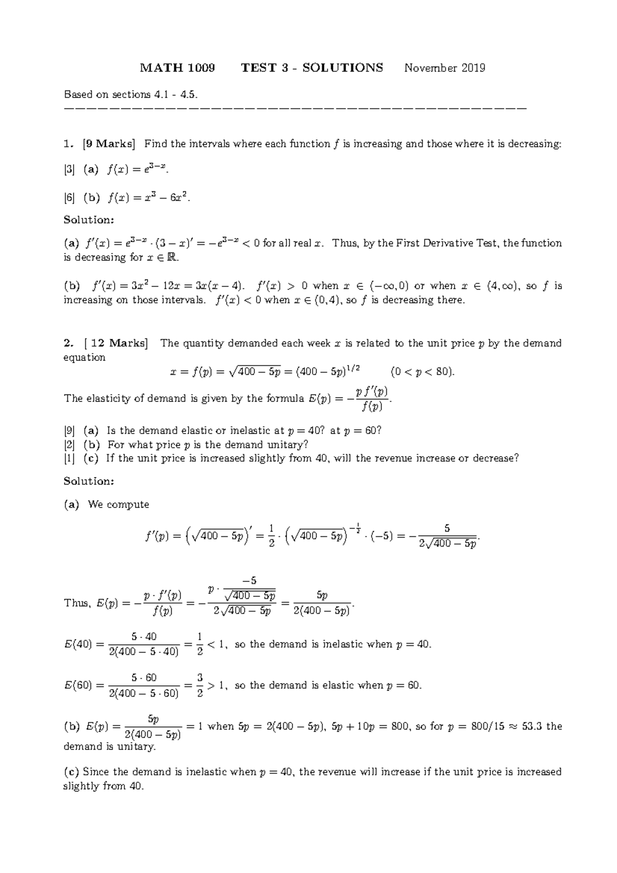 Exam 9 March 2020, questions and answers - MATH 1009 TEST 3 - SOLUTIONS ...