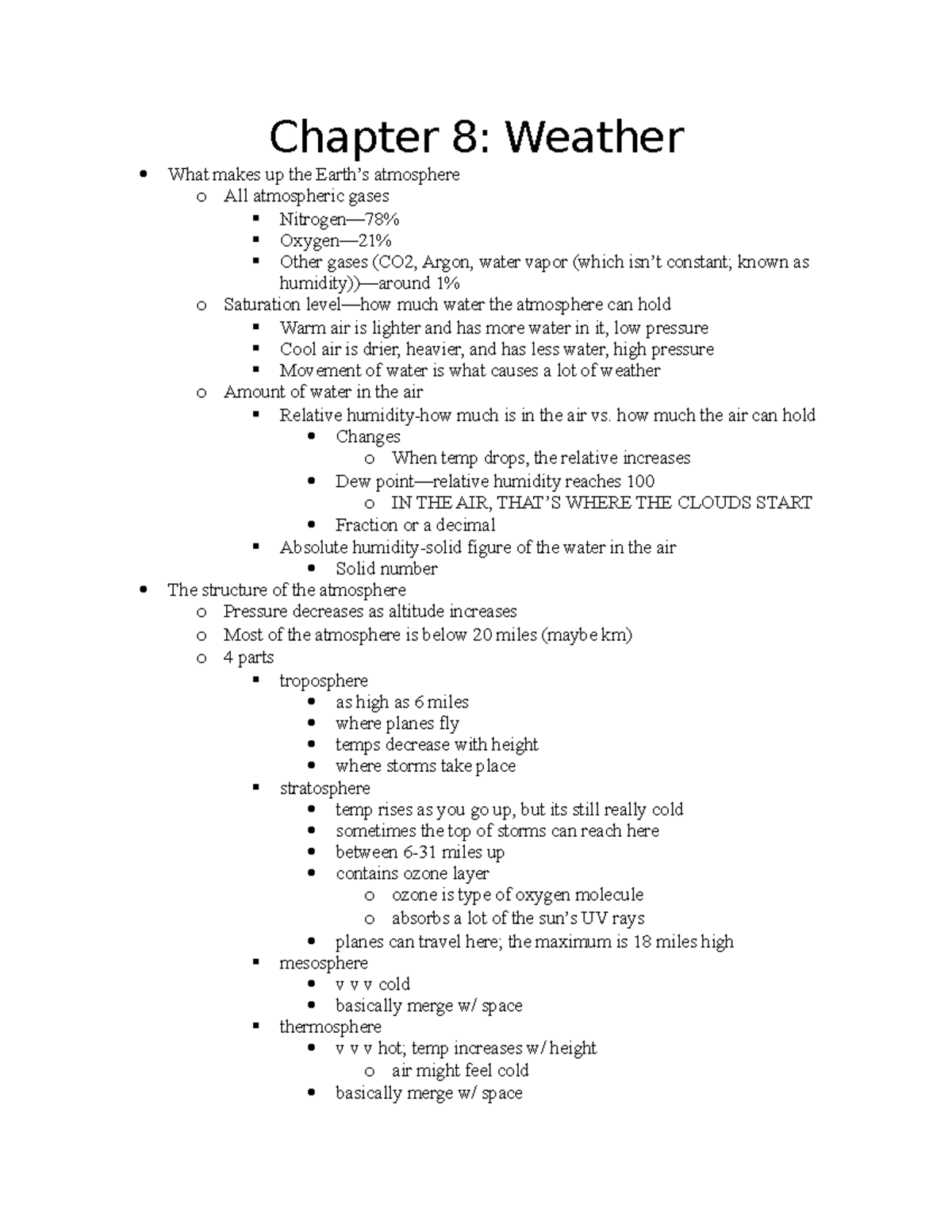 Chapter 8 Class Notes - Lambert lecture on weather. - Chapter 8 ...