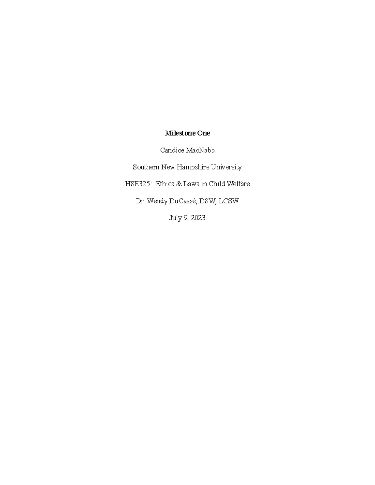 APA Formatted Cover Page - Milestone One Candice MacNabb Southern New ...