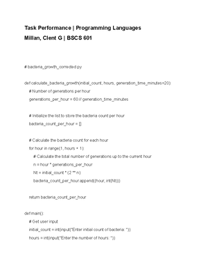 Task Performance 1 - Millan - BS in Computer Science - Task Performance 1 | Programming ...