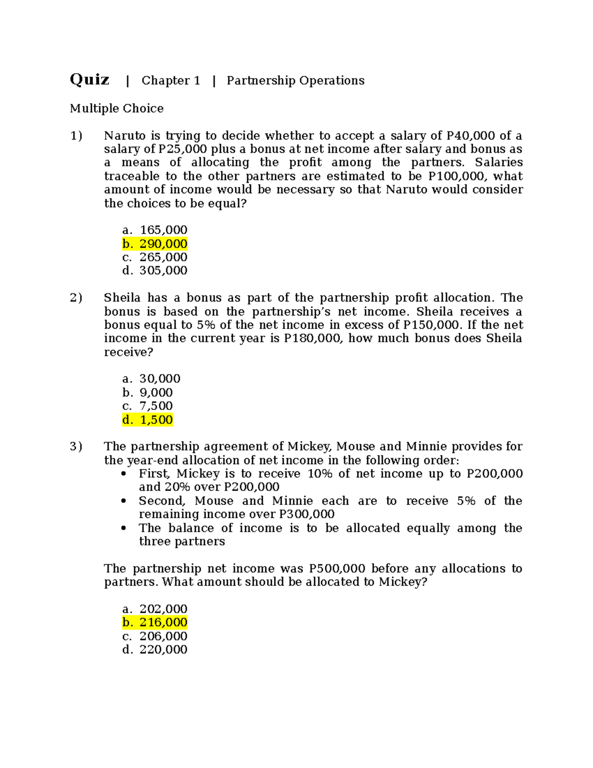 Quiz AC10 Chapter 2docx - Quiz | Chapter 1 | Partnership Operations ...
