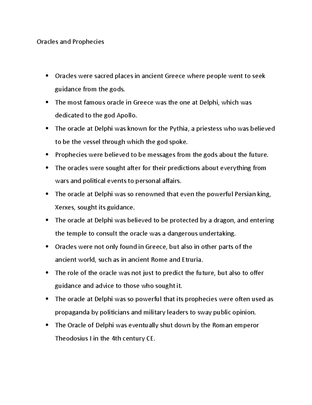 Oracles and Prophecies notes - Oracles and Prophecies Oracles were ...