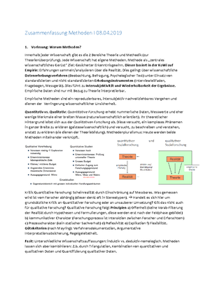 VL Methoden I - Zusammenfassung - Ziel der Wissenschaft ist es, >wahre