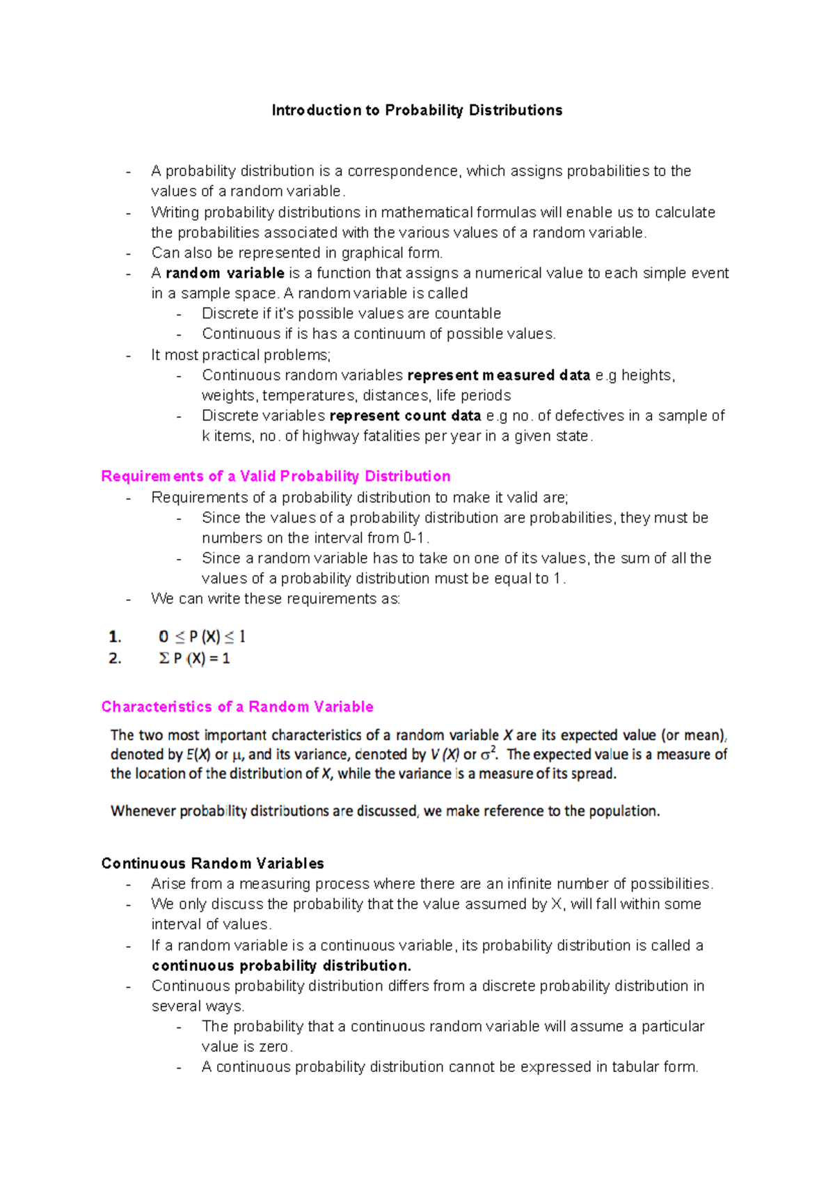 Week 4 & 5 - Lecture notes 4-5 - Introduction to Probability ...
