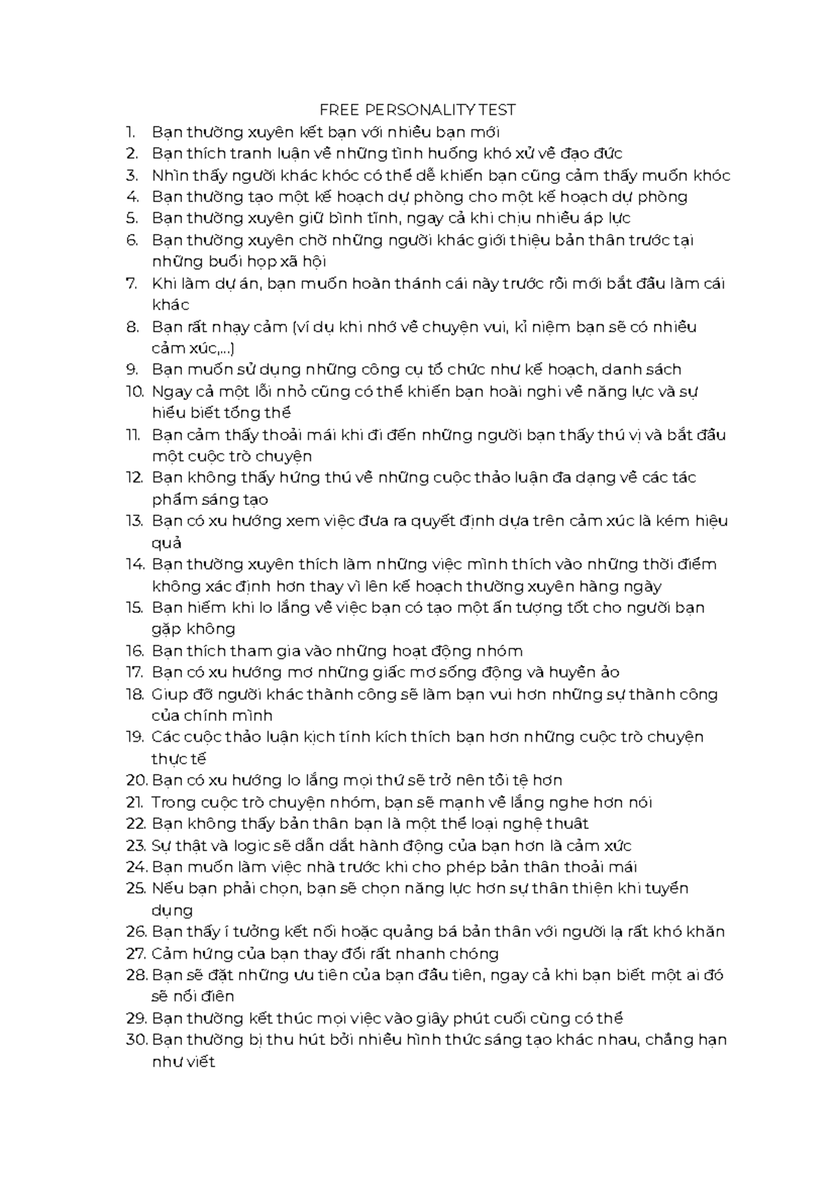 FREE Personality TEST - 16 personalities - FREE PERSONALITY TEST Bạn ...