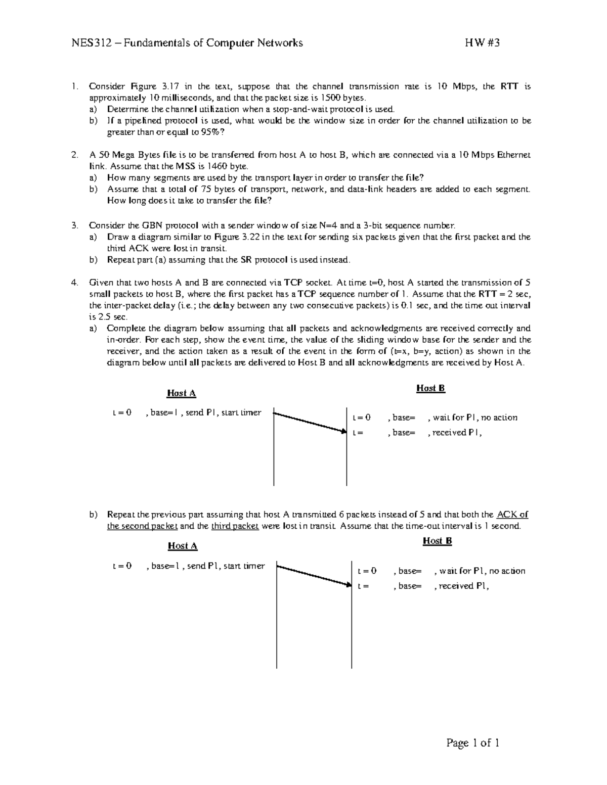 Ch3 HW-suggested questions - NES312 – Fundamentals of Computer Networks HW Page 1 of 1 Consider ...