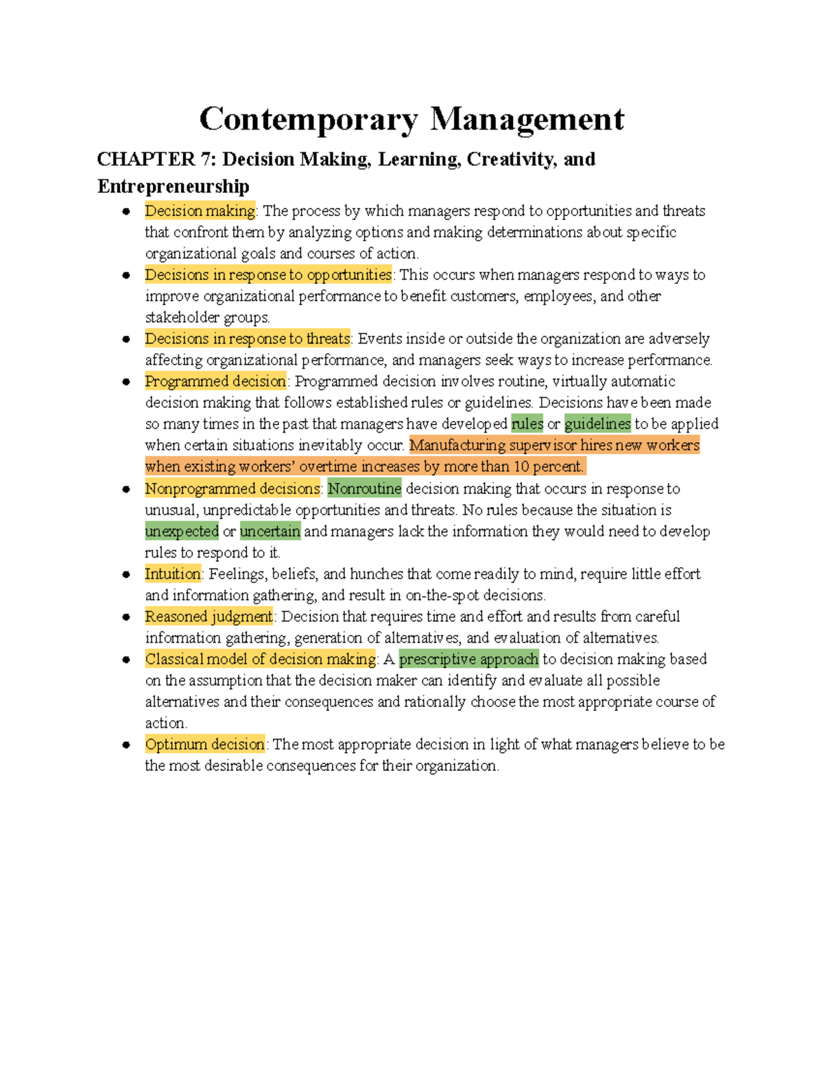 Contemporary Management CH 7 - Contemporary Management CHAPTER 7 ...